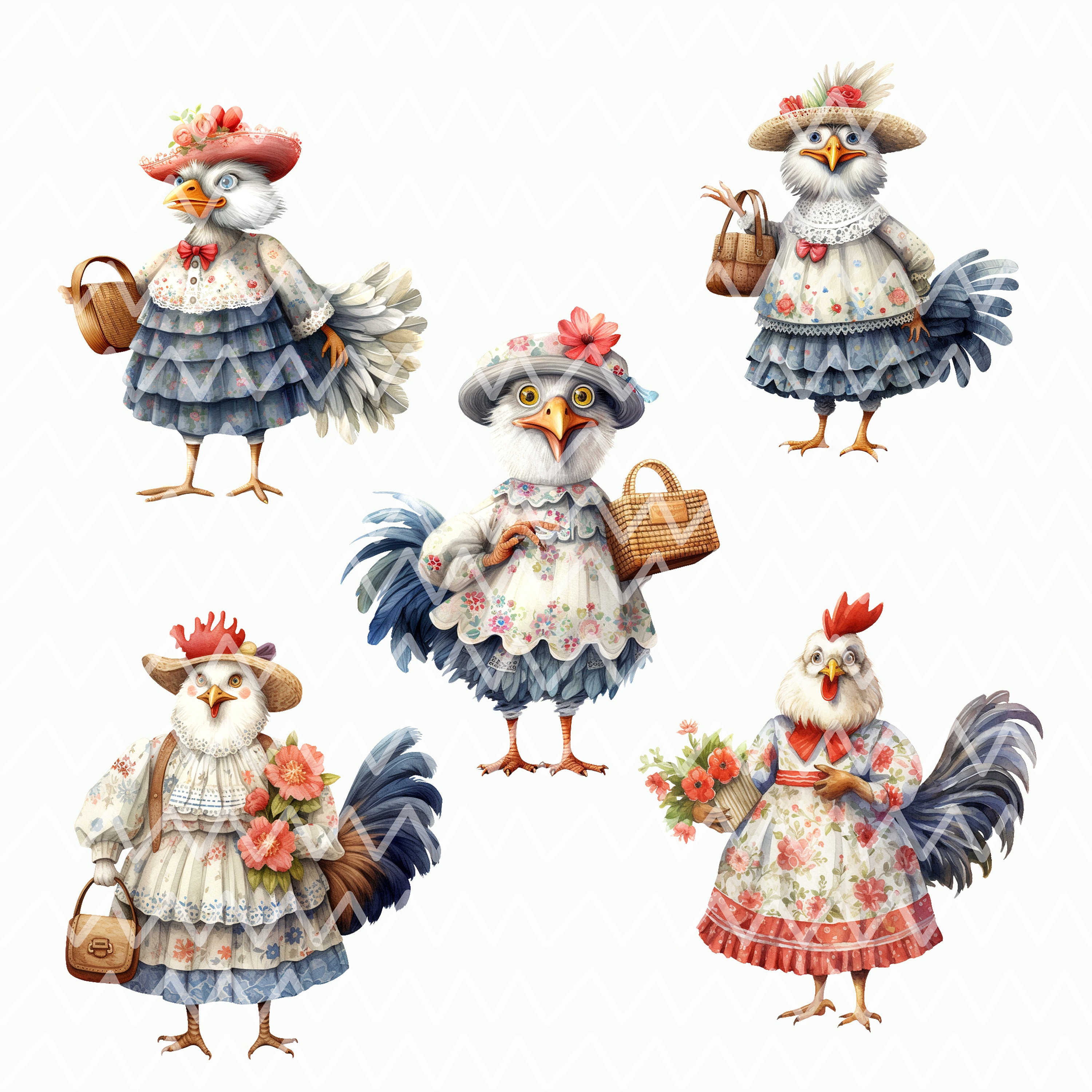 Roosters and Chickens, 16 Digital Farm Animals Clipart, PNG Transparent ...