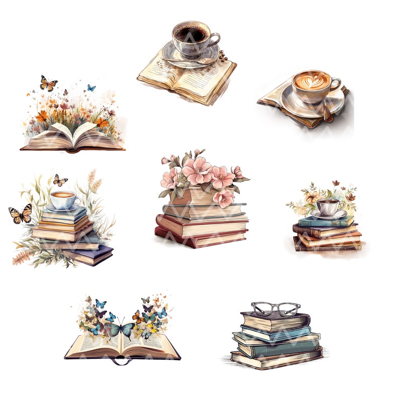 16 Books Clipart, Book Lovers Digital Downloads, PNG Illustrations ...