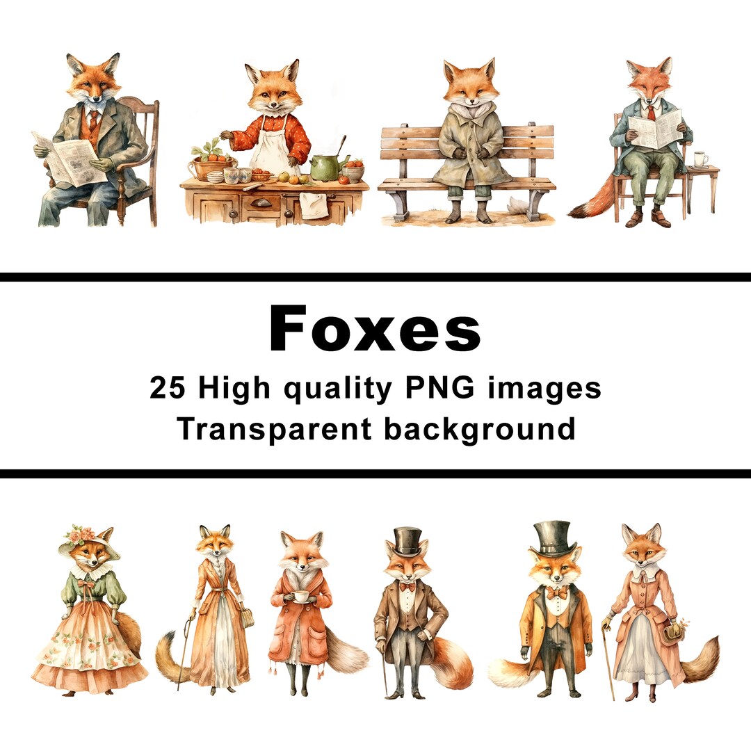 Foxes, 25 Digital Book Characters, Story Book Clip Art, PNG Transparent ...