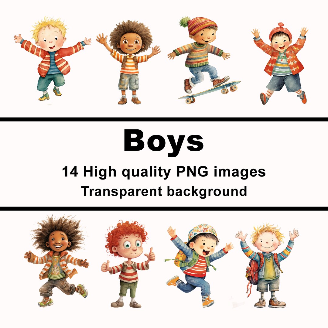 Boys, 14 Schoolboys Digital Clip Art, PNG Transparent Background ...