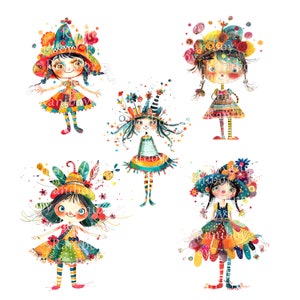 Whimsical Girls, Cartoon Girls Clipart, 16 PNG Files, Transparent ...