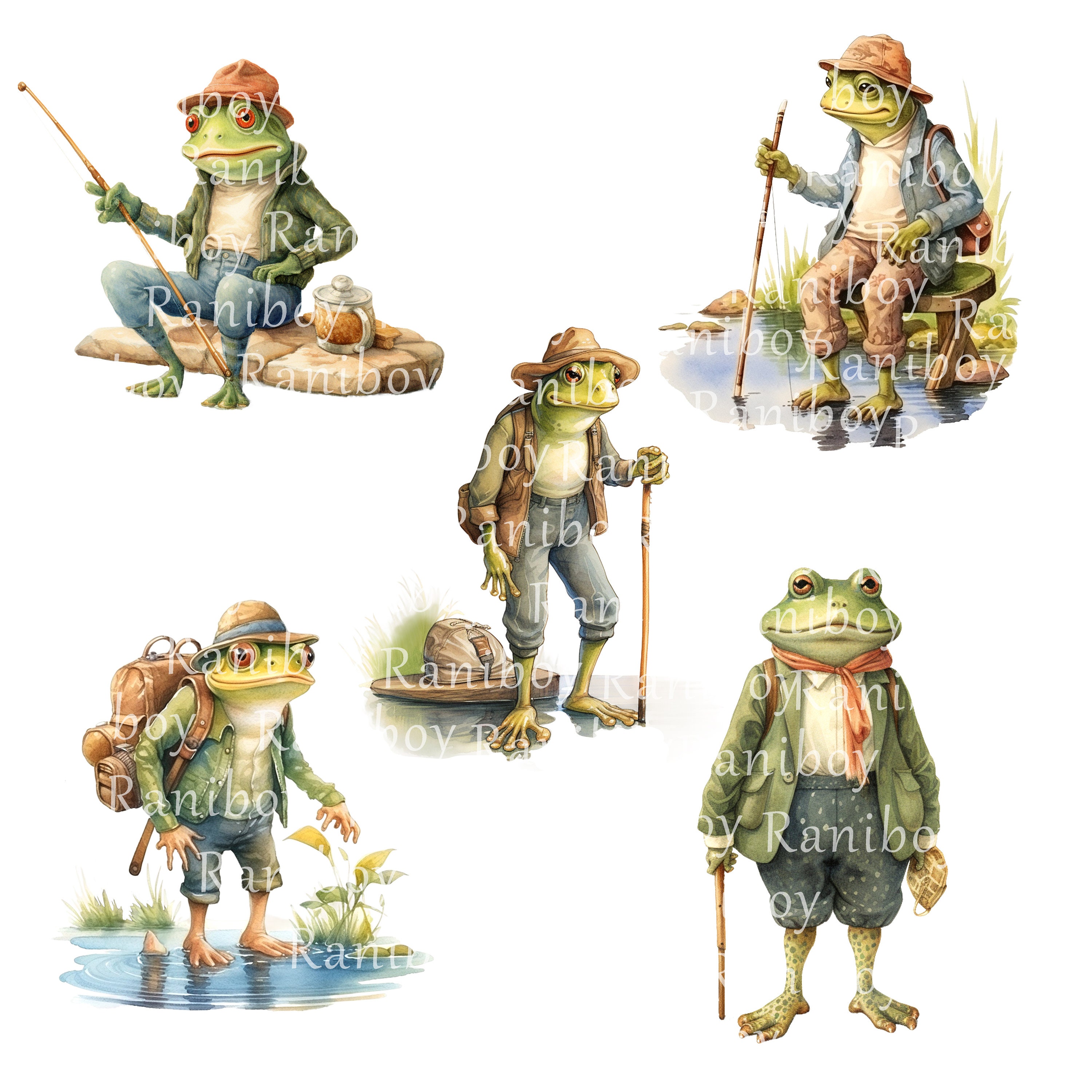 Vintage Frogs, Cartoon Frogs, 22 PNG Files Transparent Background ...