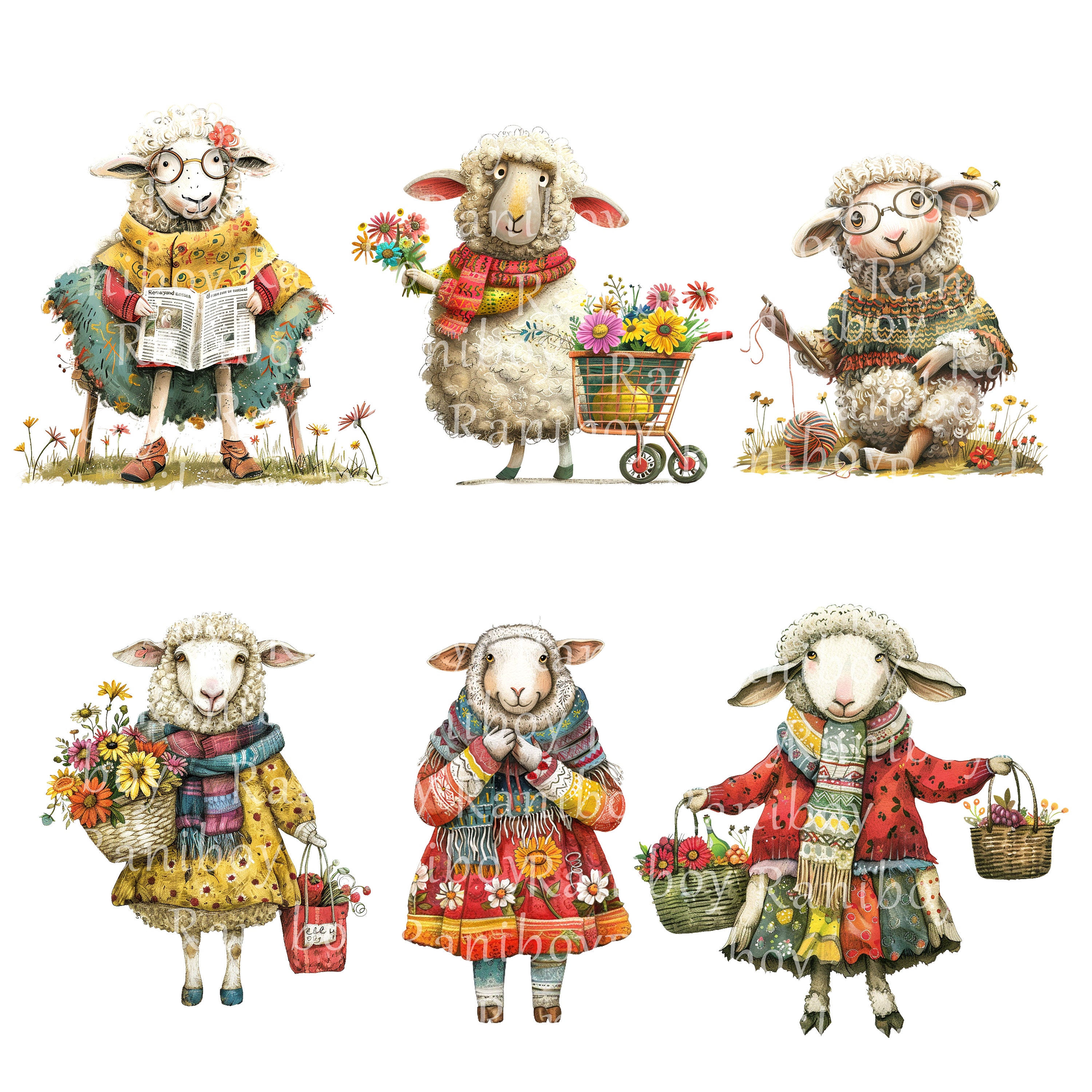 Sheep Clipart, 18 Digital Farm Animals Clipart, PNG Transparent ...