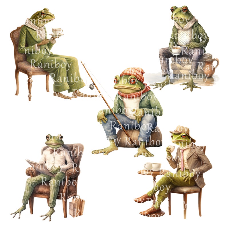 Vintage Frogs, Cartoon Frogs, 22 PNG Files Transparent Background ...