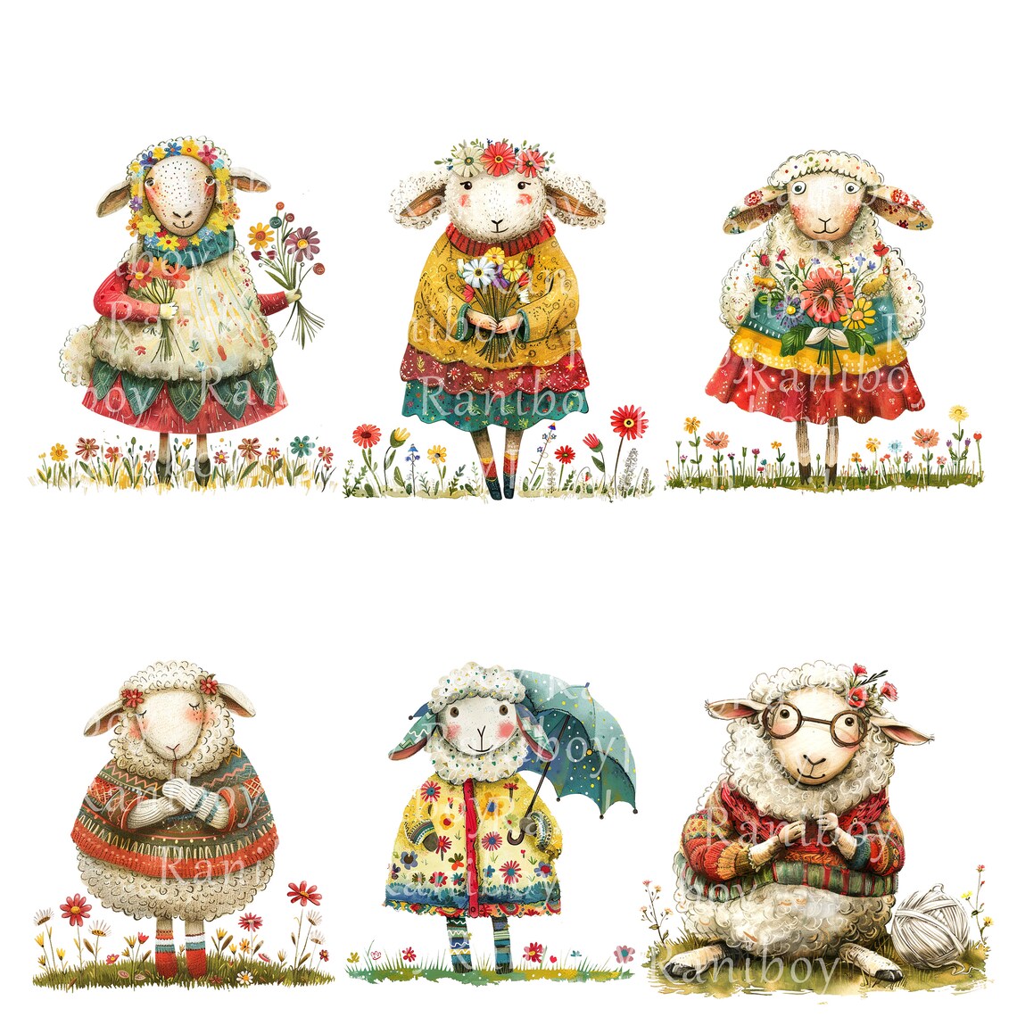 Sheep Clipart, 18 Digital Farm Animals Clipart, PNG Transparent ...
