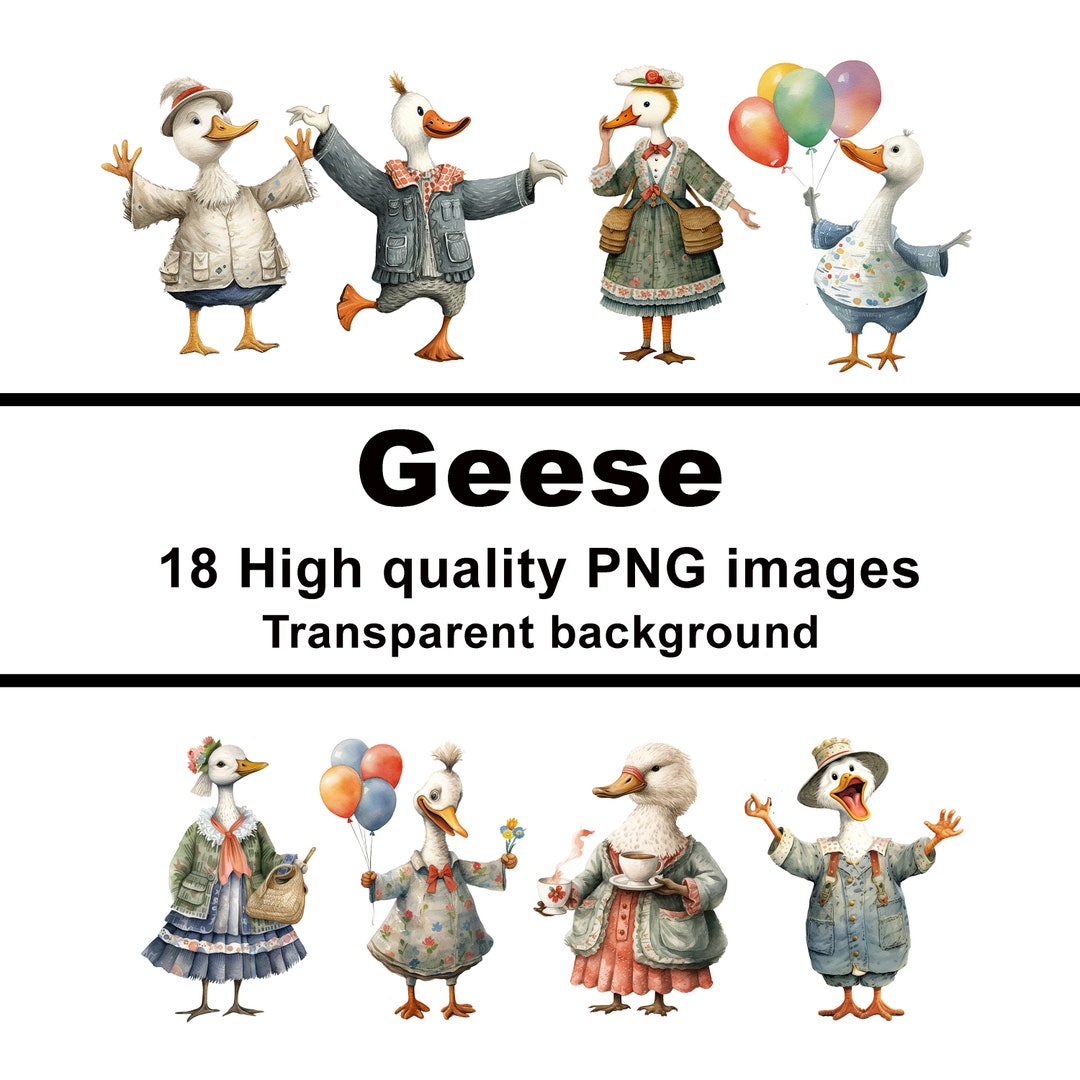 Geese Cartoon Illustration, 18 Nursery Clip Art, PNG Digital Prints ...