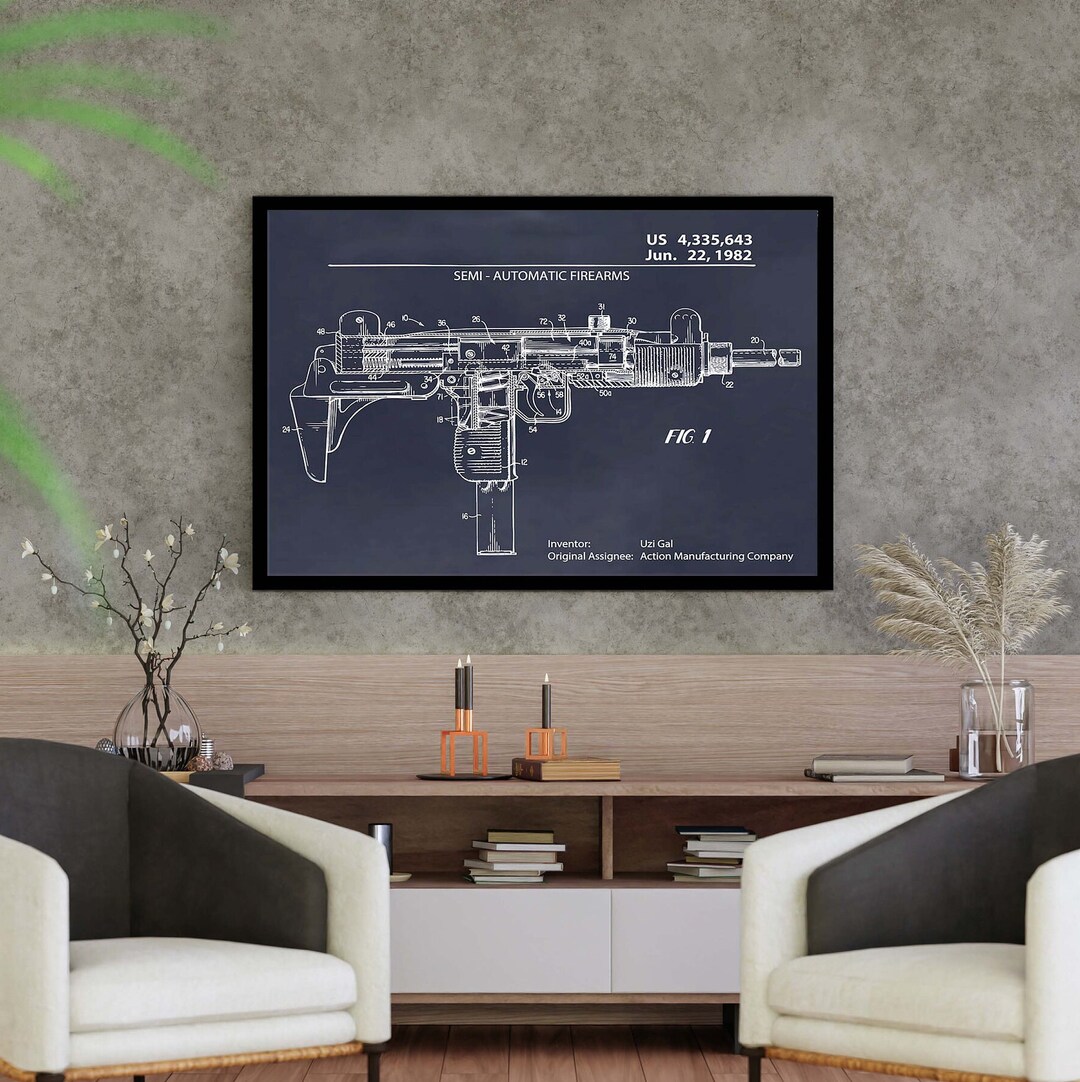 Uzi Blueprint Canvas Print, Gaming Room Decor, Man Cave Art - Etsy