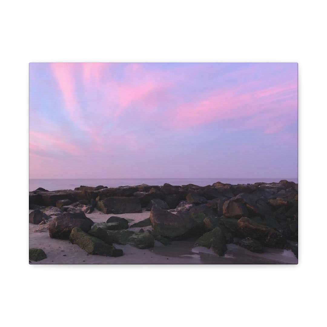 Ocean Beach Sand Jetty Shore Sunset Sky Canvas Gallery Wraps - Etsy