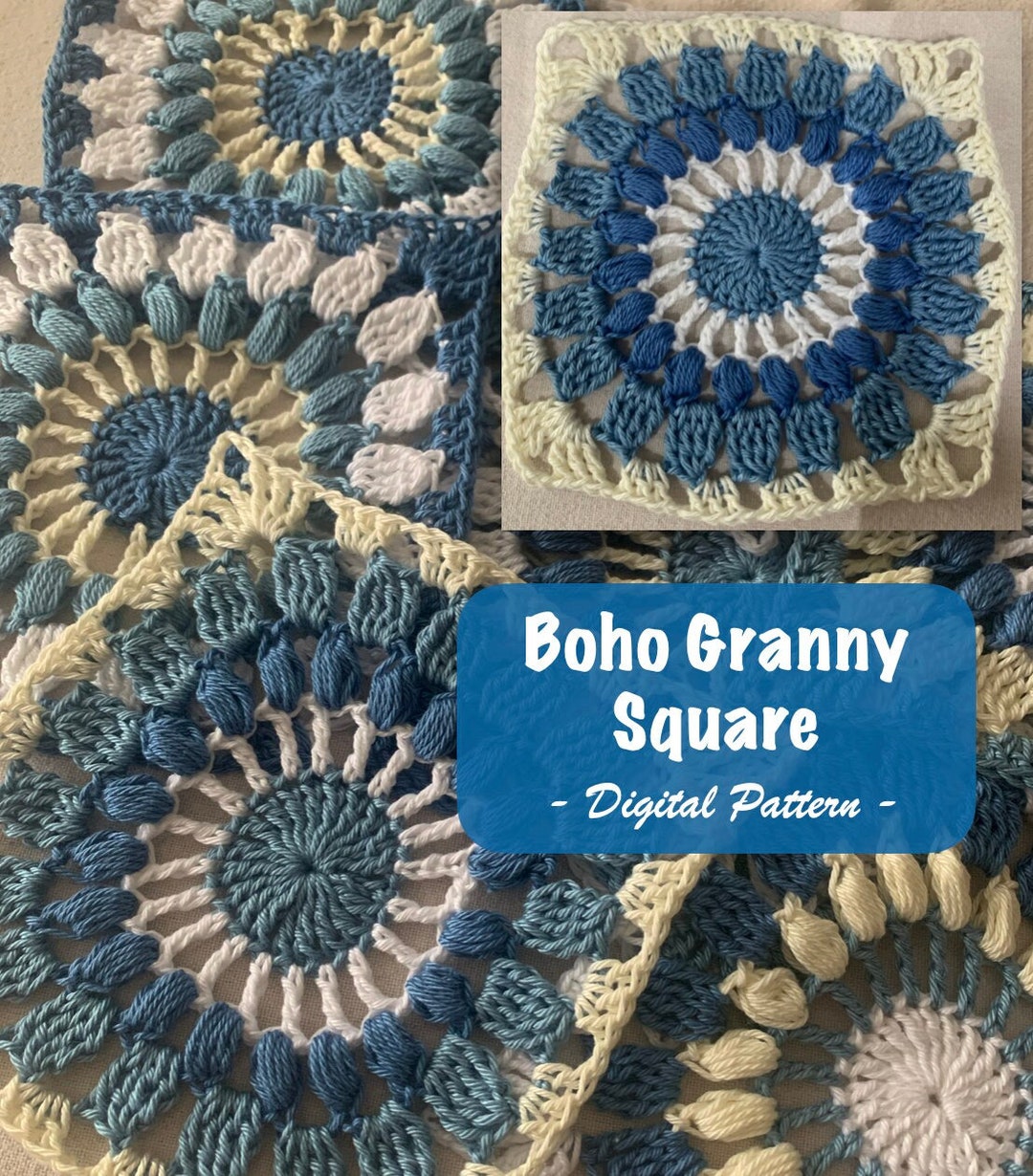 Boho Granny Square Crochet Digital Pattern PDF, Easy Step by Step Tutorial With Pictures for ...