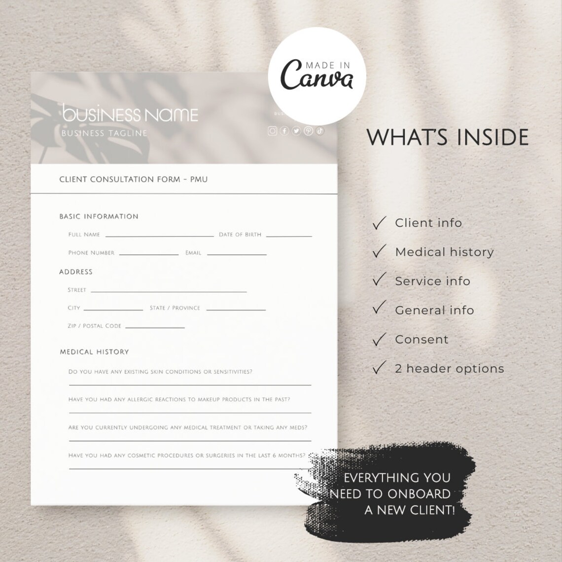 PMU Client Consultation Form, Esthetician Consultation Form, Therapy ...