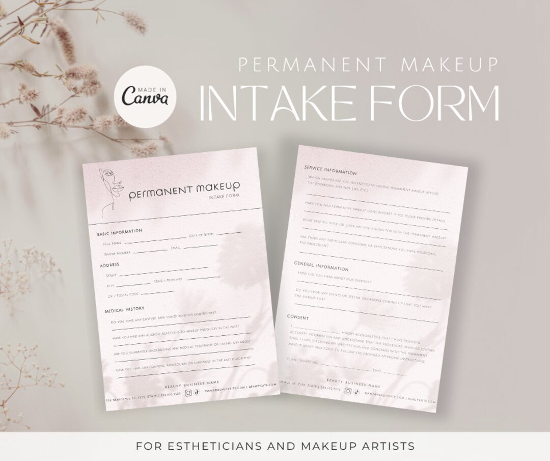 Permanent Makeup Intake Form, Editable Esthetician Templates, PMU ...