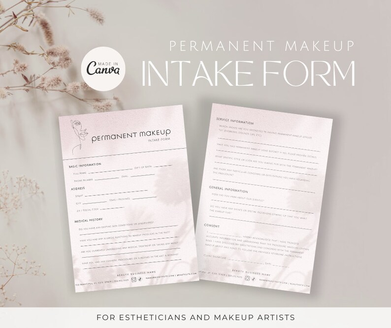 Permanent Makeup Intake Form, Editable Esthetician Templates, PMU ...