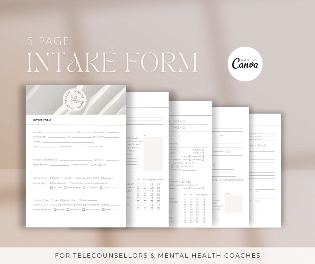 Counsellor Intake Form, Client Intake Forms, Therapy Intake Form ...