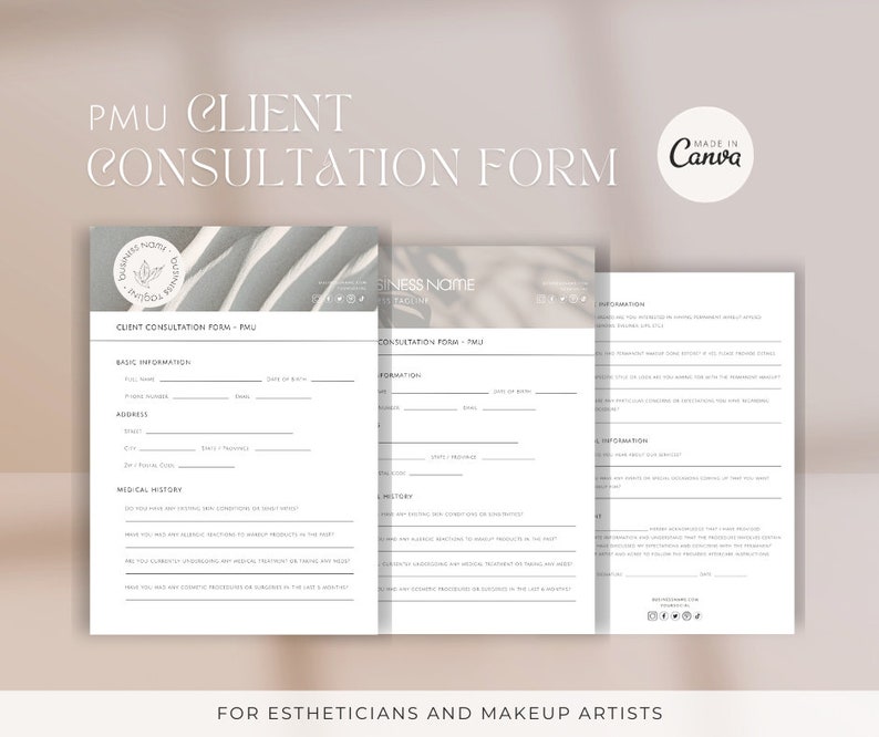 PMU Client Consultation Form, Esthetician Consultation Form, Therapy ...