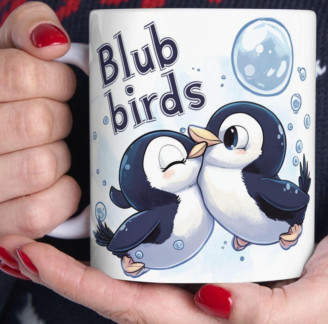 Ceramic Mug, Penguin Couple Love Birds, Blub Birds Hug, Gift for ...