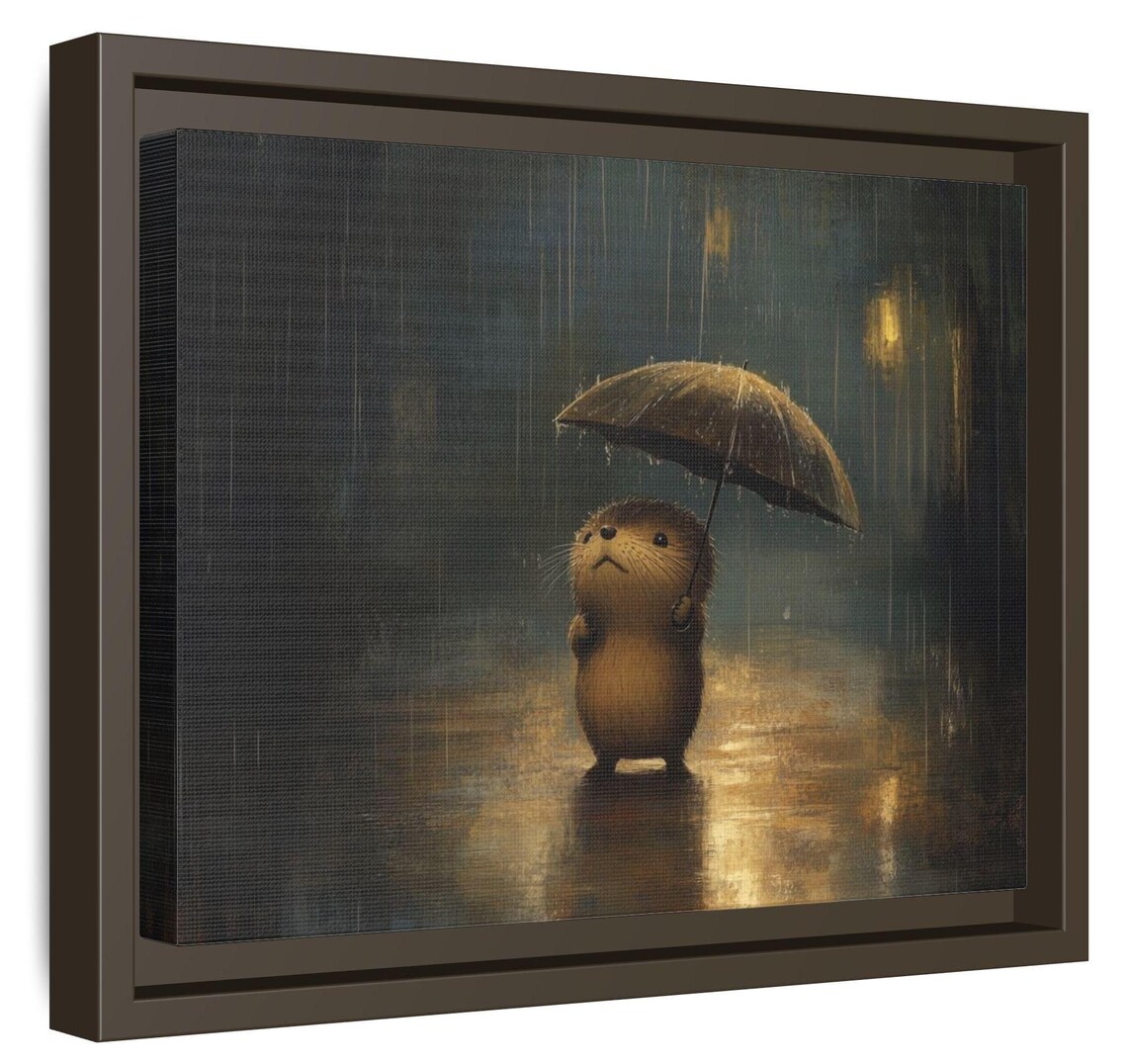 Otter in Rainstorm Canvas Print: Whimsical Nursery Wall Art - Etsy