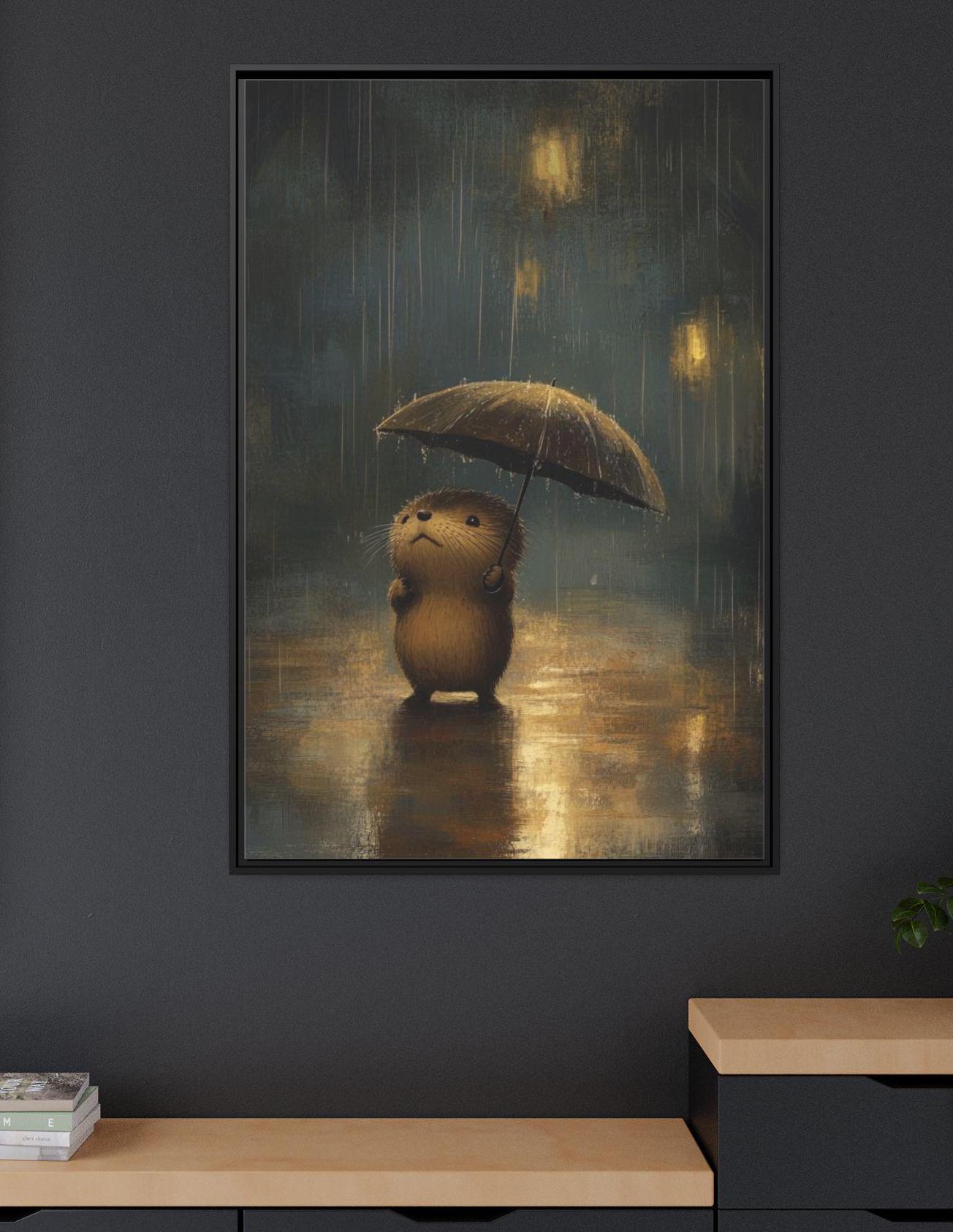 Otter in Rainstorm Canvas Print: Whimsical Nursery Wall Art - Etsy