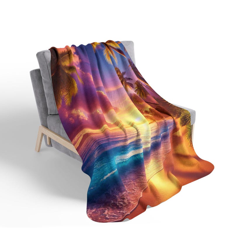 Sherpa Blanket, Beautiful Beach Sunset Design, Cozy Winter Throw, Palm ...