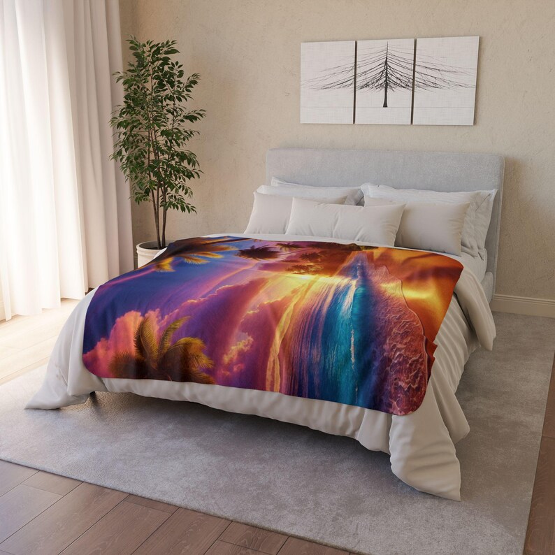Sherpa Blanket, Beautiful Beach Sunset Design, Cozy Winter Throw, Palm ...