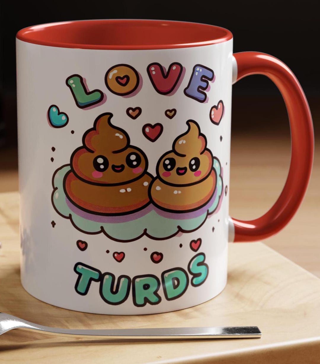 Funny Poop Emoji Coffee Mug, Love Turds Design, Valentine's Day Gift ...