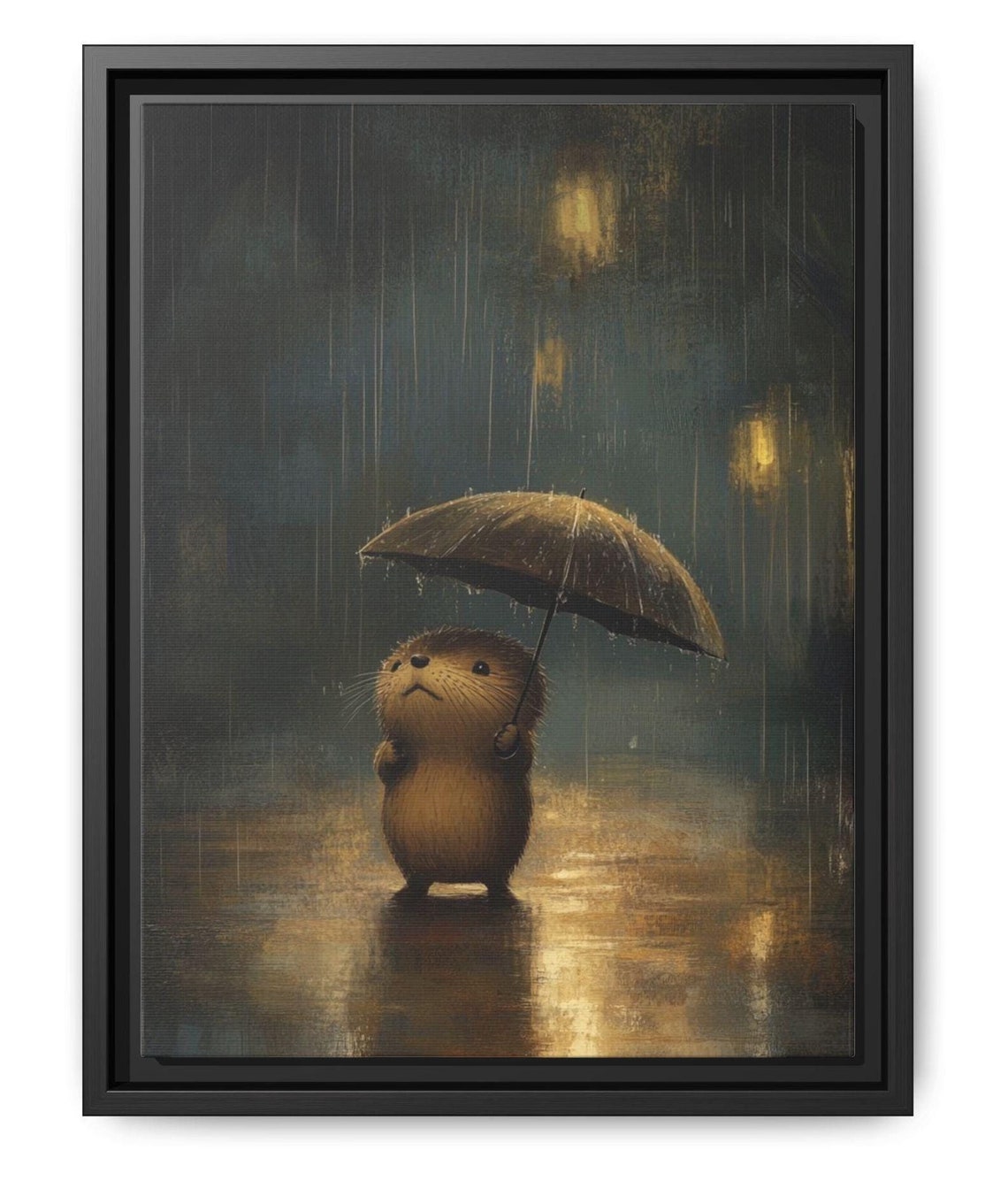 Otter in Rainstorm Canvas Print: Whimsical Nursery Wall Art - Etsy