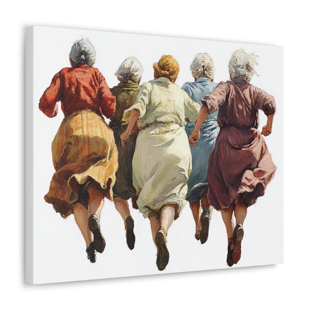 Old Ladies Running, Canvas Wall Art, Sisters With Rhythm, Running Sale ...