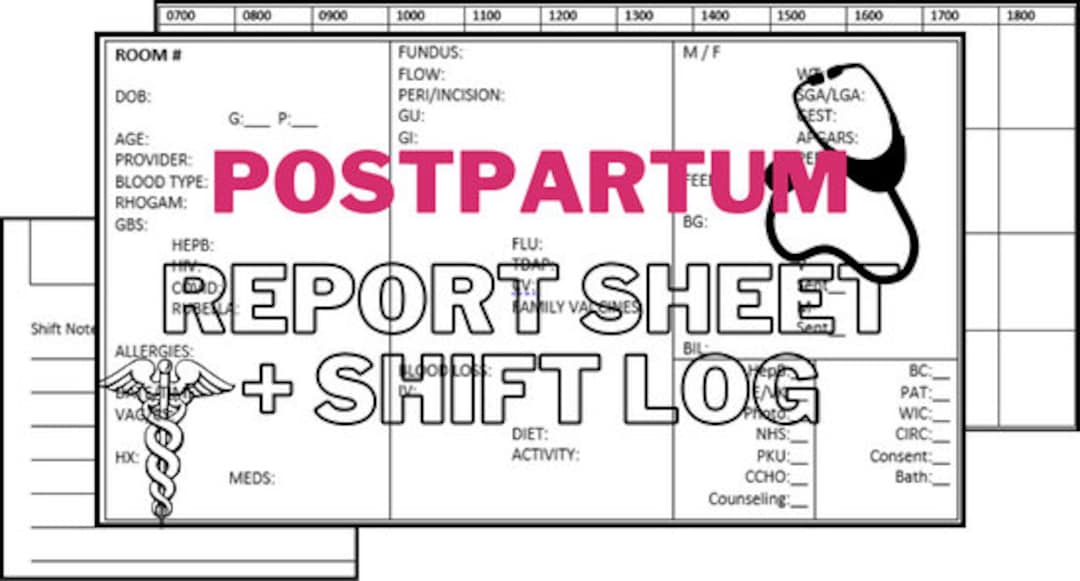 Postpartum Nurse Printable Report Sheet Shift Log - Etsy