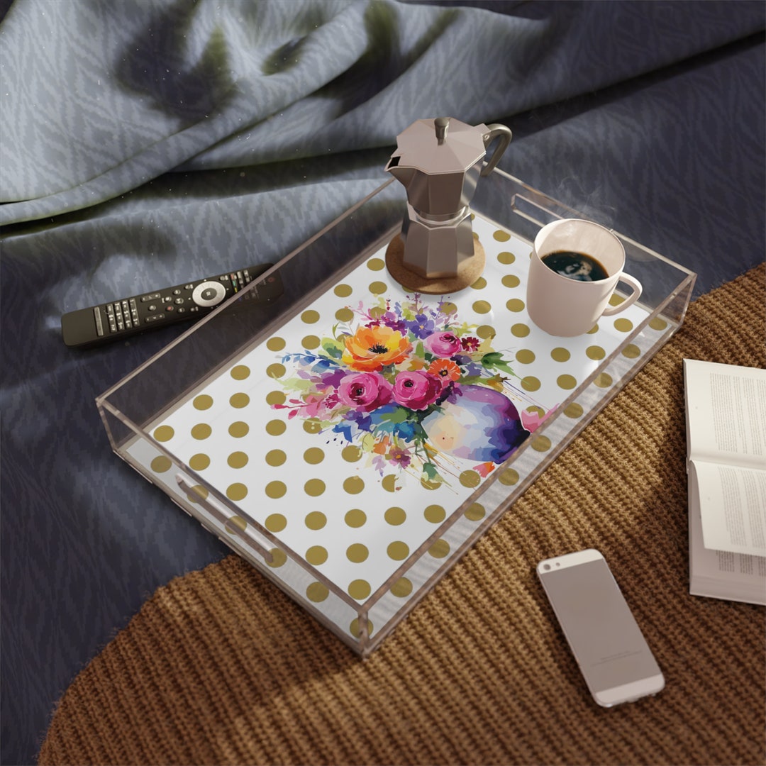 Polka Dot Watercolor Floral Custom Design Acrylic Serving Tray - Etsy