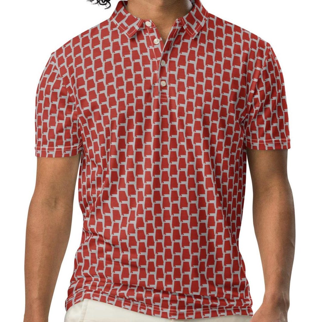 Alabama Crimson & Grey State Pattern Mens Slim Fit Polo - Etsy