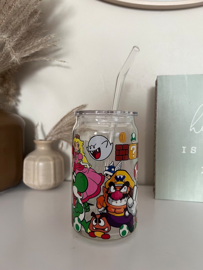 Super Mario 16oz Glass Can - Etsy