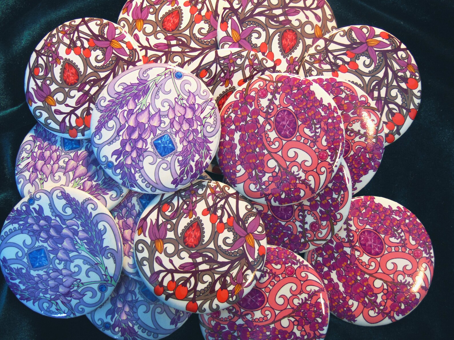 Bohemian Vines Pins - Beautiful Botanical Design Buttons - Flowering ...