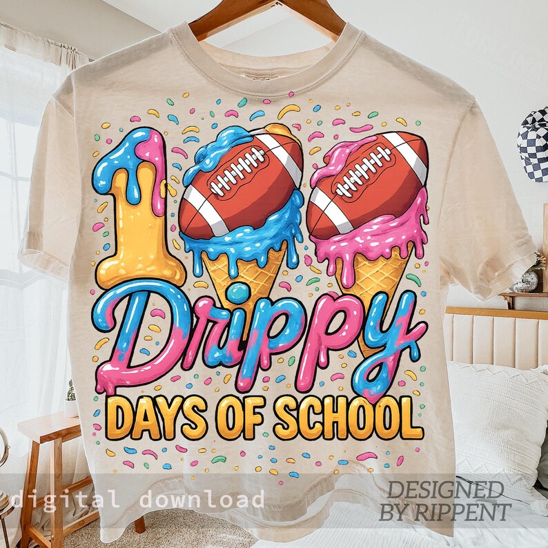 100 Days of School PNG, Drippy Football Design (digital Download) - Etsy