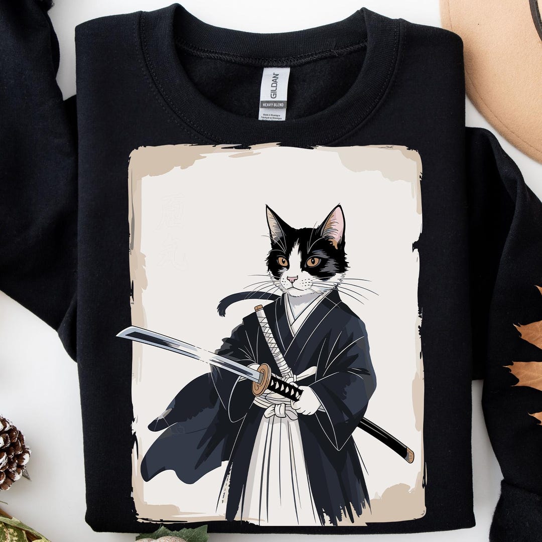 Samurai Cat Ukiyo-e Art: Japanese Warrior Clipart (PNG Digital Download ...