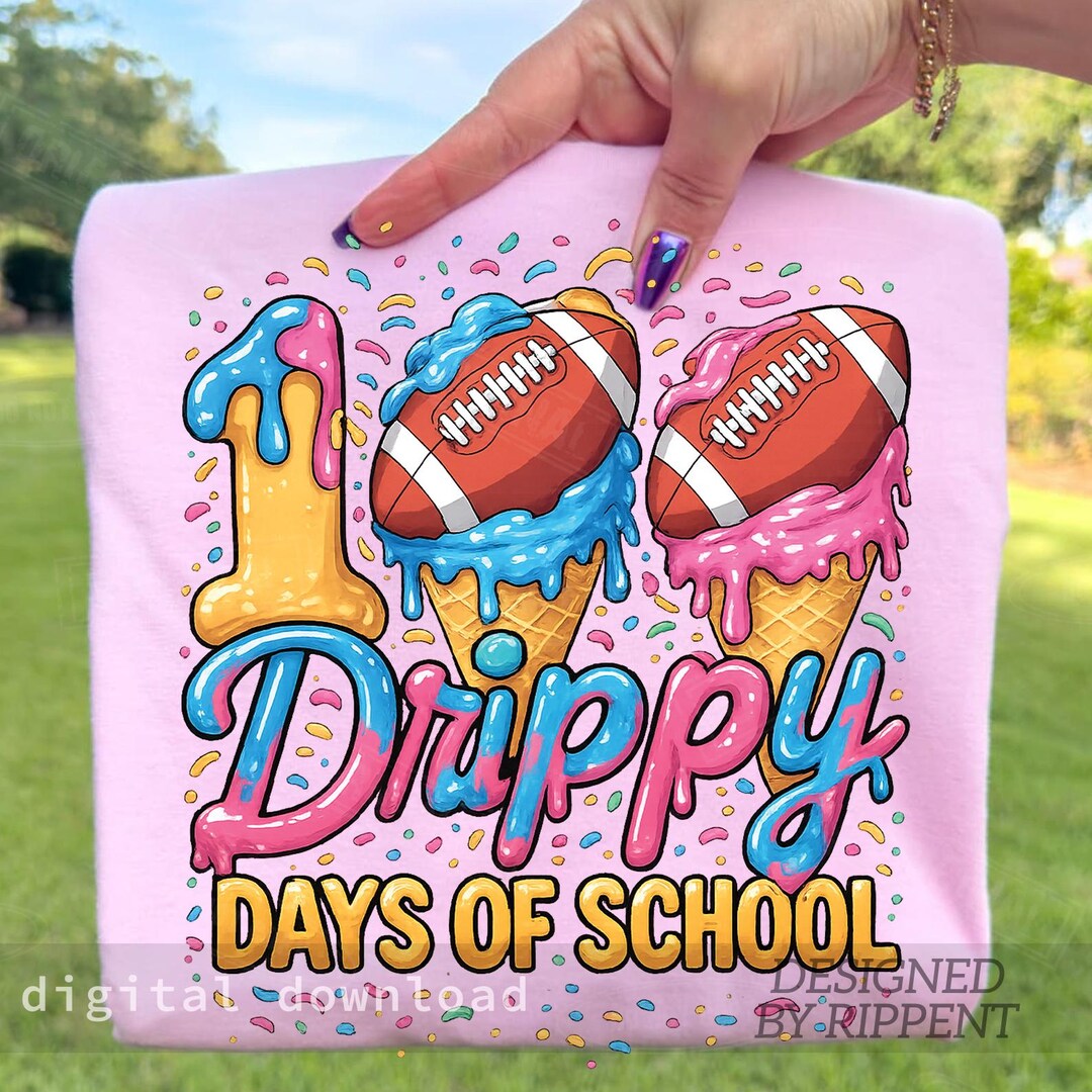 100 Days of School PNG, Drippy Football Design (digital Download) - Etsy