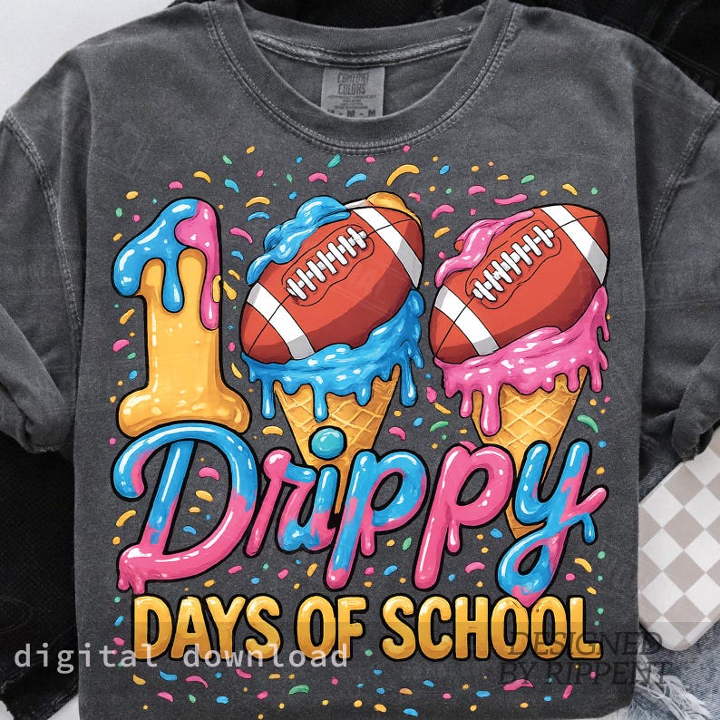 100 Days of School PNG, Drippy Football Design (digital Download) - Etsy