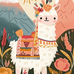 Adorable Scandinavian-style Kids' Alpalca Art Nature-inspired Digital ...