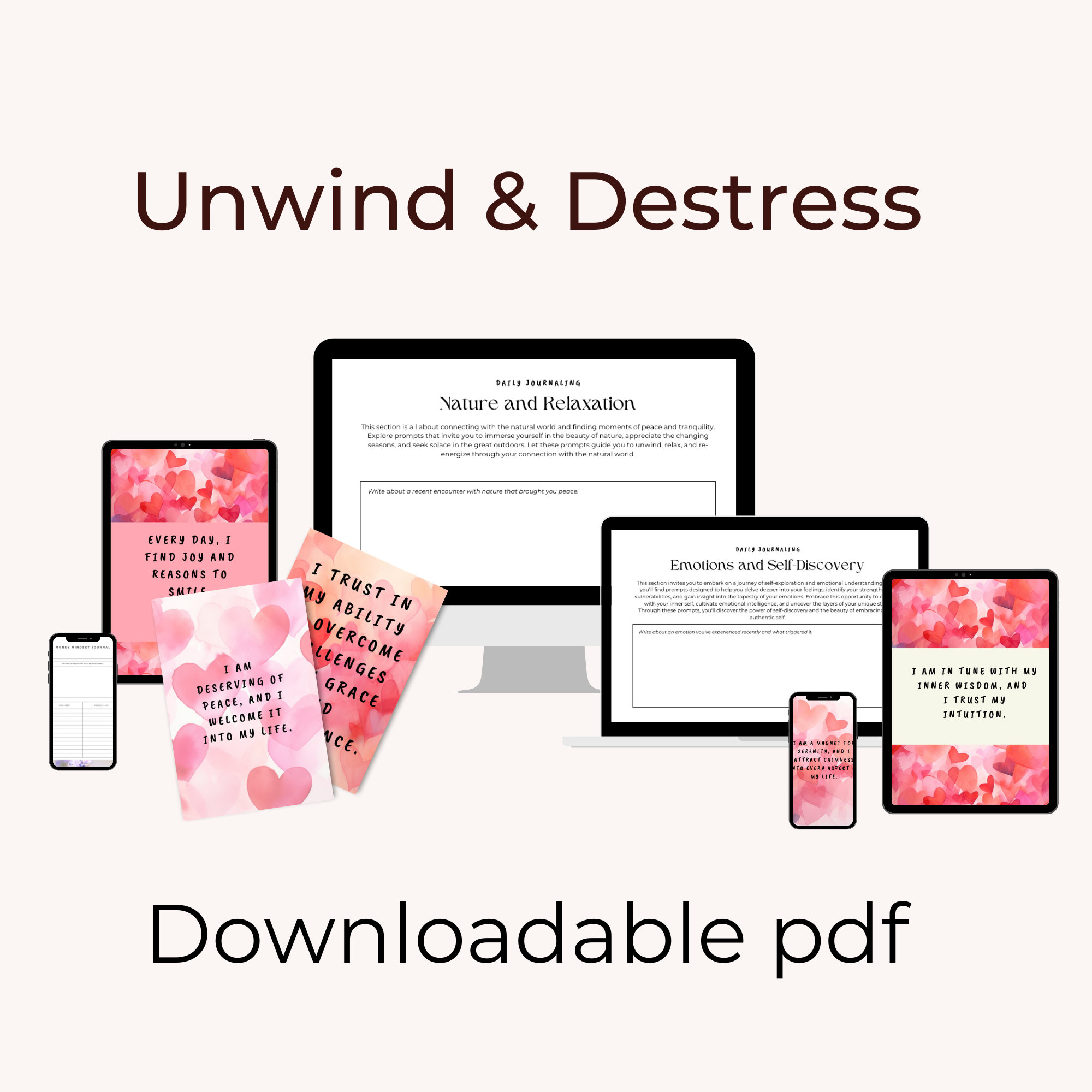 Unwind & Destress Journal Printable PDF Journal Affirmations Mindset Support Small Business ...
