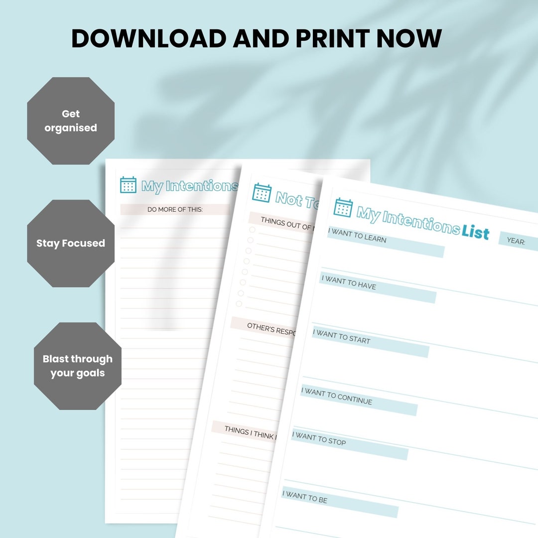 Intentions Worksheet Intention Setting Not Do List to Do List Set ...
