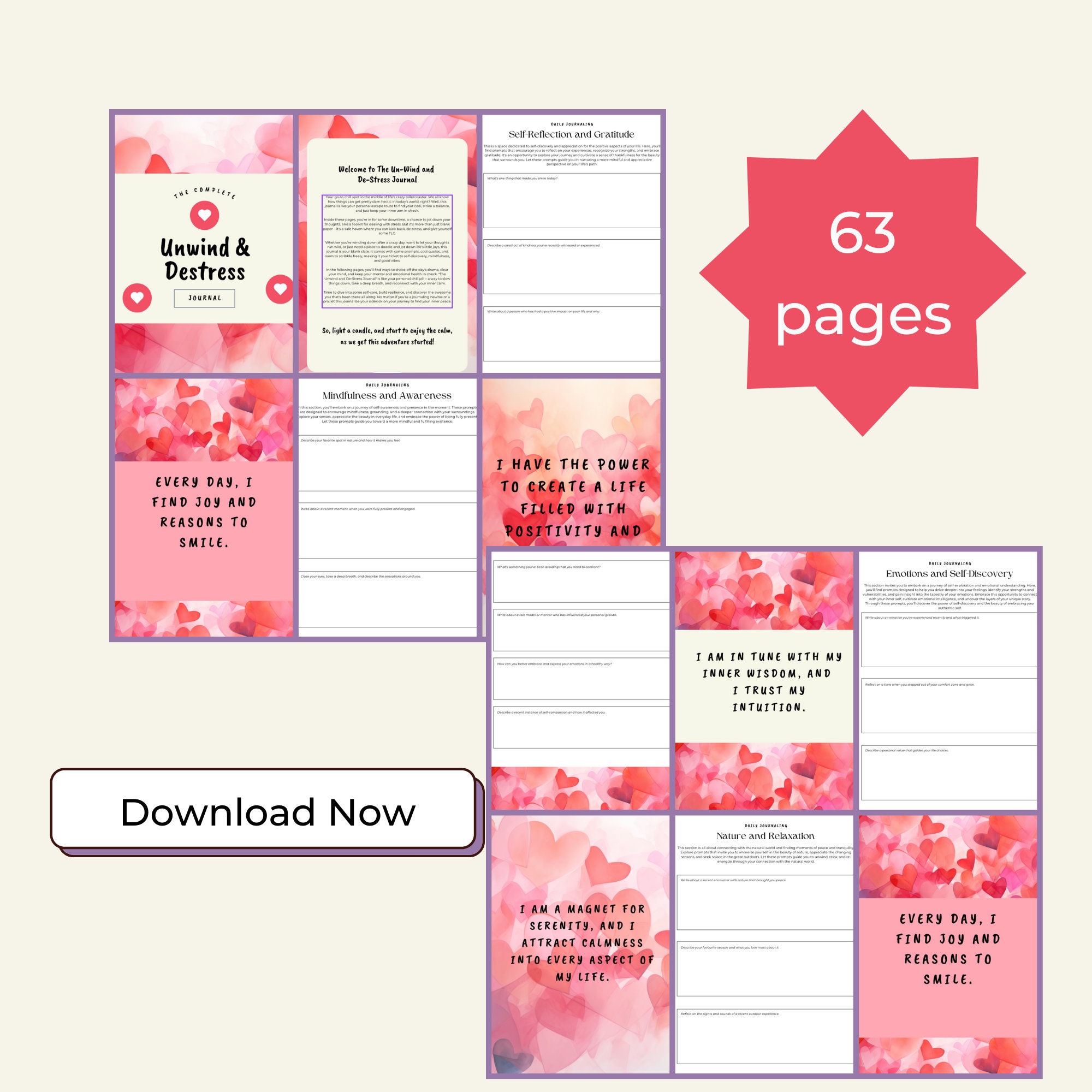 Unwind & Destress Journal Printable PDF Journal Affirmations Mindset ...