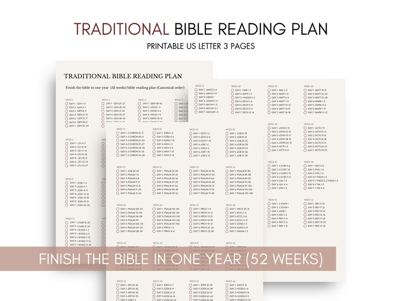 52 Weeks Traditional Bible Reading Plan| Finish the Bible in One Year ...