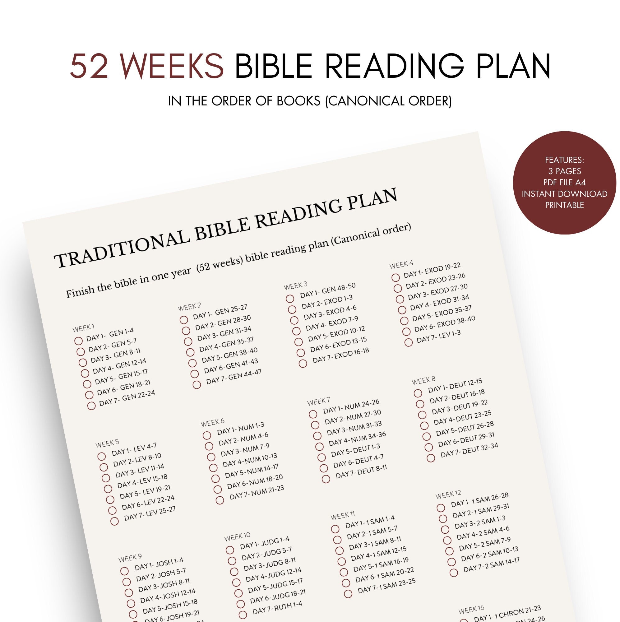 52 Weeks Traditional Bible Reading Plan| Finish the Bible in One Year ...