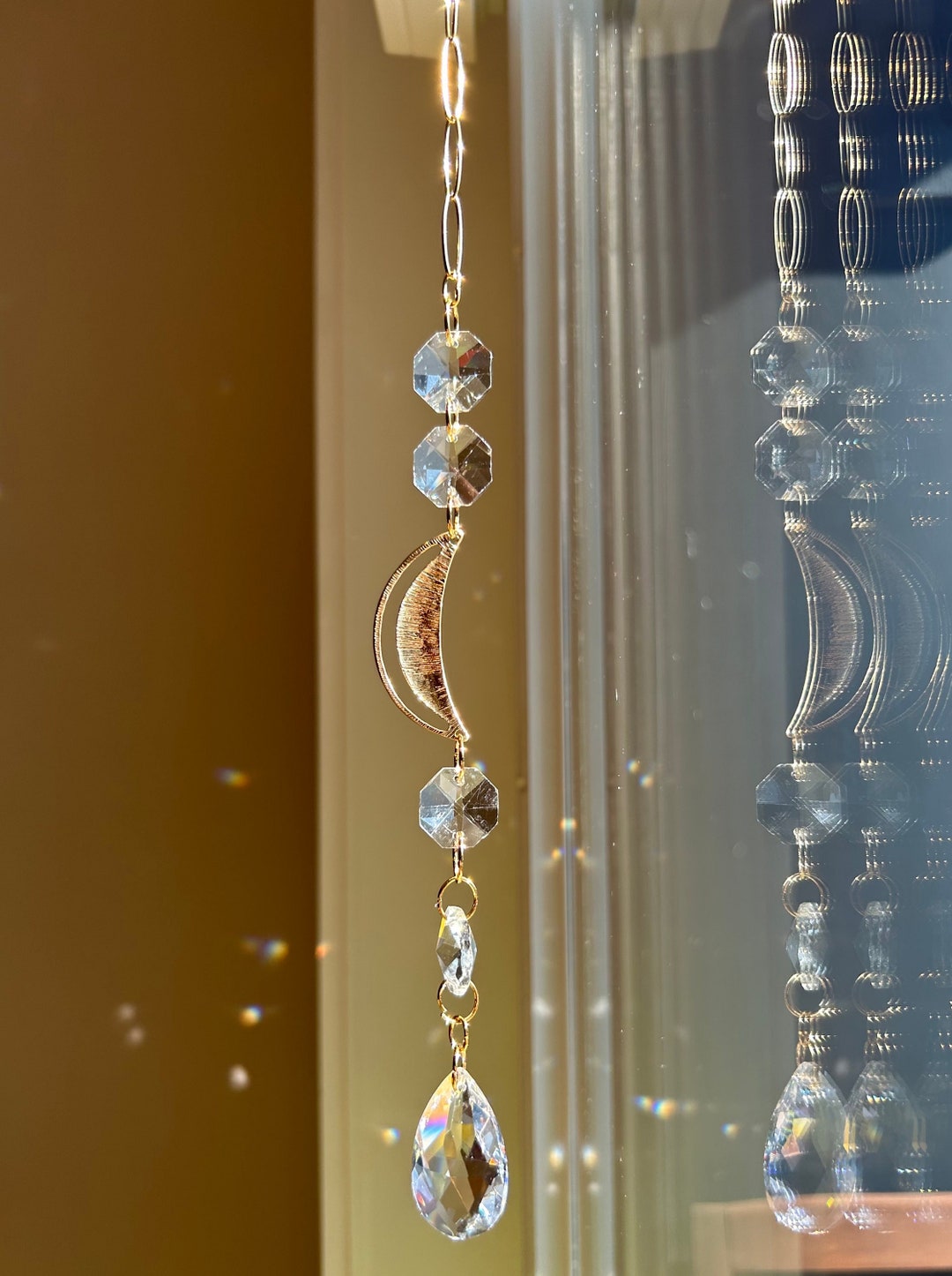 Crescent Moon Sun Catcher With Rain Drop Prism - Etsy