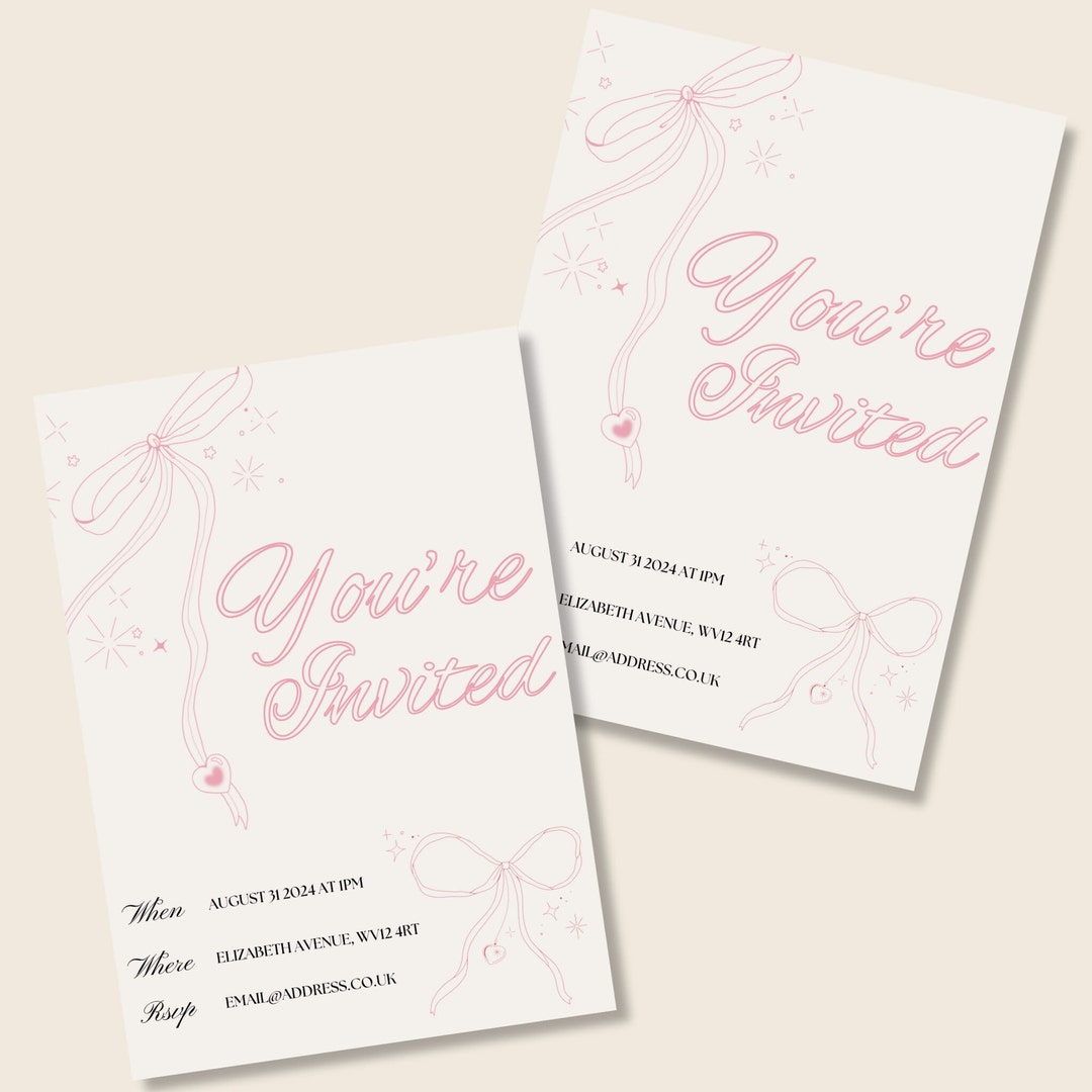 Editable Pink Coquette Bow Birthday Party Invitation, Fun Canva ...