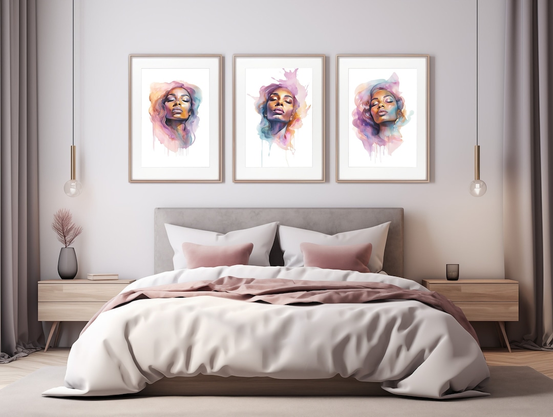 Black Woman Art Set, Watercolor Art Set, Set of 3 Prints, Pastel ...