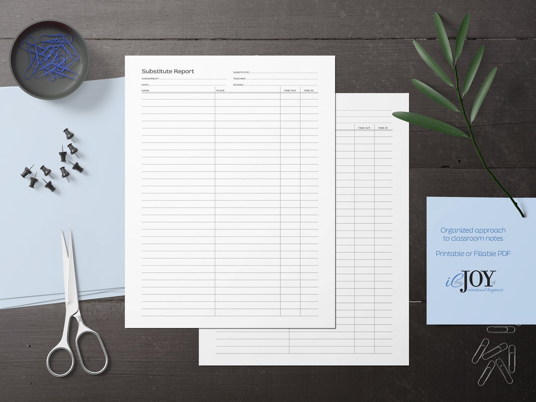 Substitute Teacher Report | Sign Out Sheet - Etsy