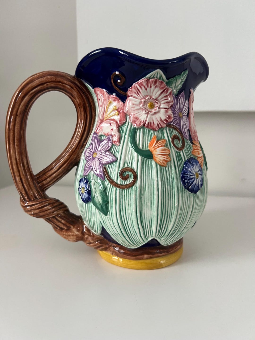 Vintage Fitz & Floyd Majolica-style Ceramic Pitcher “morning Glory” - Etsy