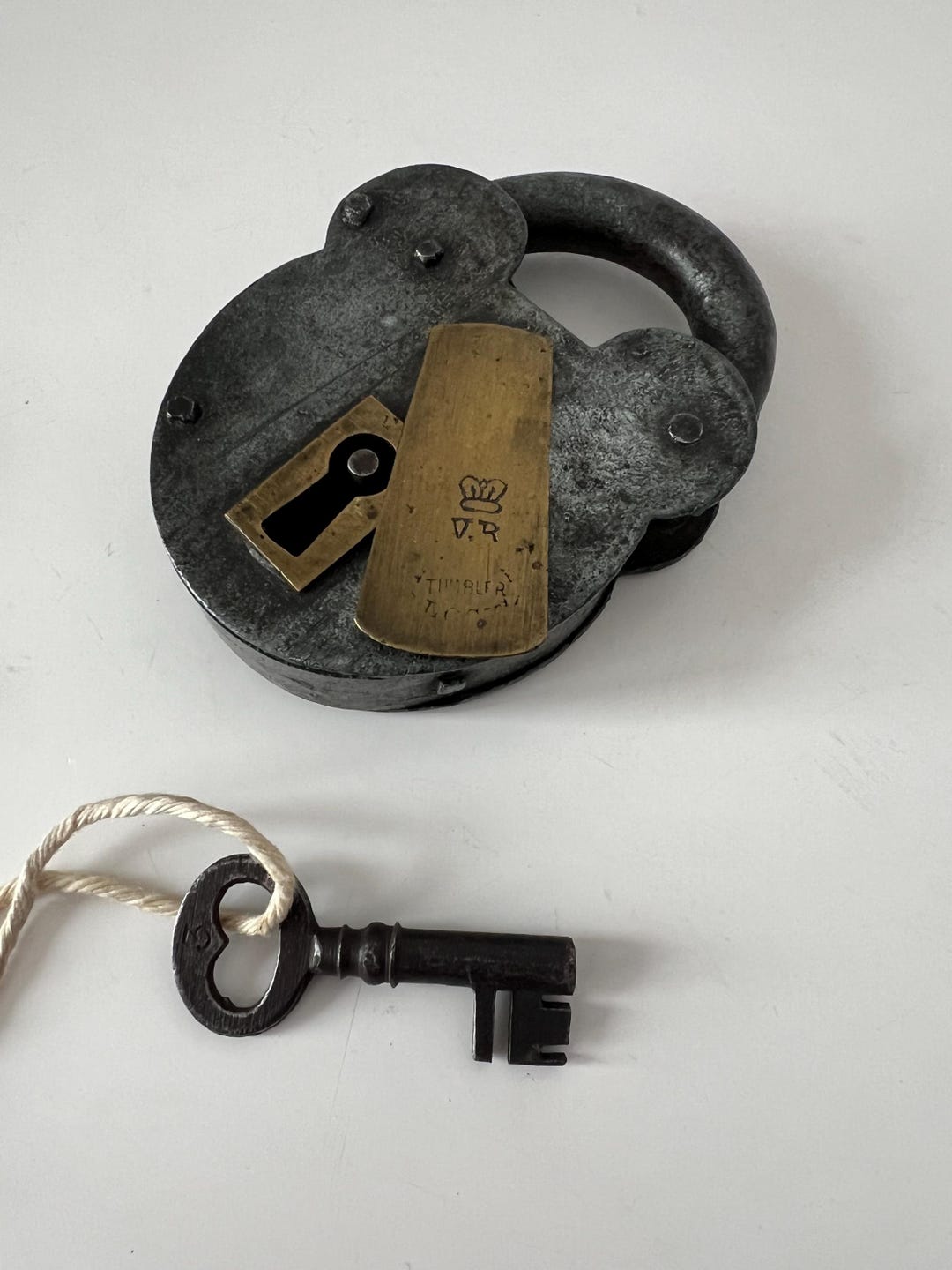 Antique Metal Pad Lock in Iron & Bronze. Padlock 4 by 3 Inches With Key ...