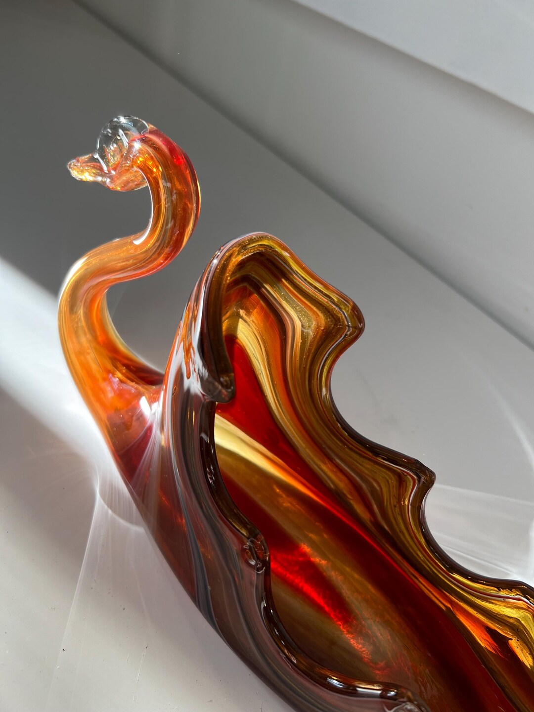 Vintage Large Swan Bowl Blown Glass| Murano Inspired Glass Dish | Fruit ...