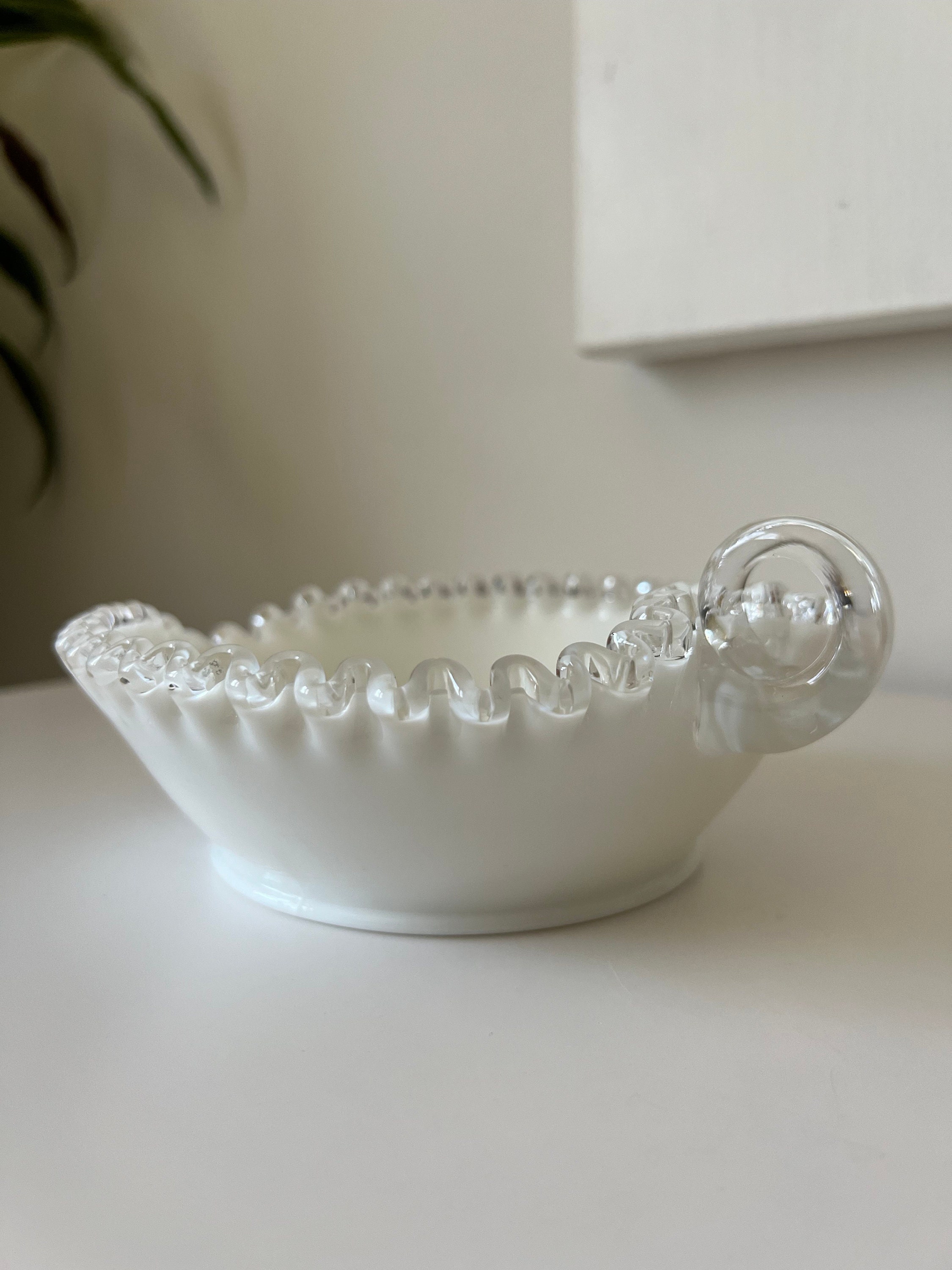Vintage Fenton Milk Glass Silver Crest Heart Shaped Bowl Dish Finger ...