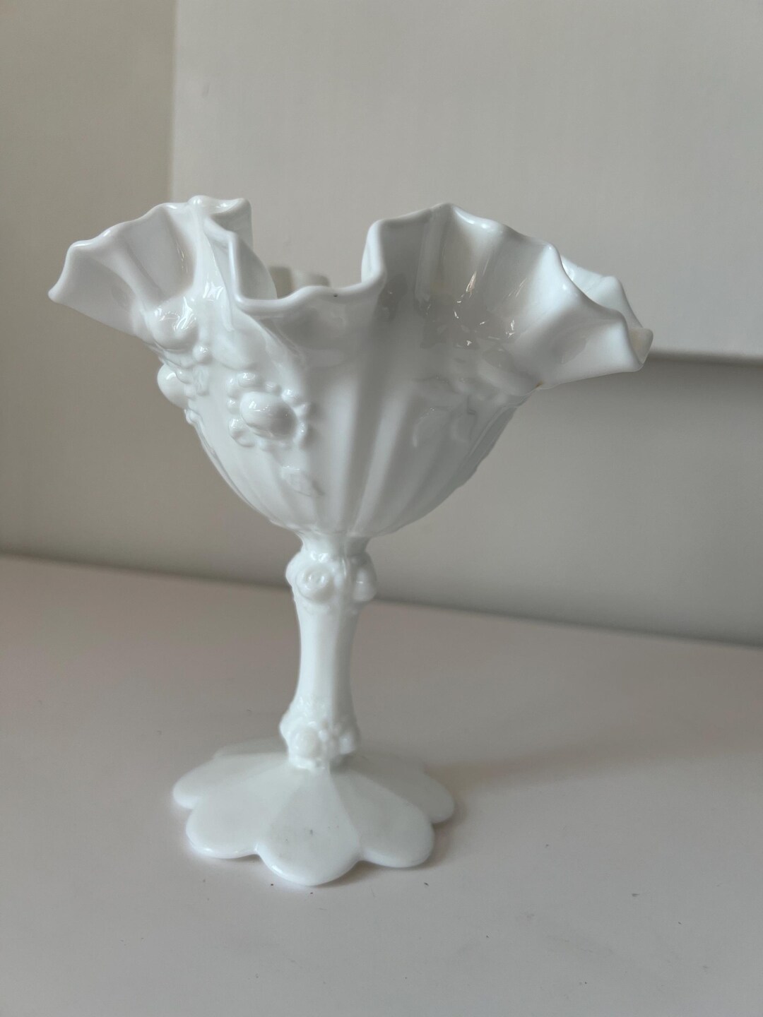 Vintage Fenton Handmade Milk Glass Scalloped Rose Compote Candy Dish ...